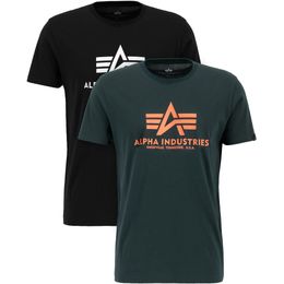 Herren Rundhalsshirt "Basic T 2 Pack", blau, Gr. L, Alpha Industries, bedruckt, Single Jersey, Obermaterial: 100% Baumwolle, Shirts
