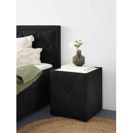 Nachttisch Home Affaire, B:50cm H:53cm T:50cm, schwarz, Schlafzimmer, Tische, "Alfie", mit Beleuchtung und Bezug aus Samtverlours