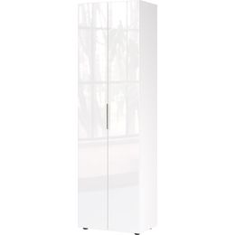 Garderobenschrank Germania, B:59cm H:197cm T:40cm, wei&szlig;, Flur, Schr&auml;nke, "Oakland mit Glasfront", Breite: 59cm, T&uuml;rd&auml;mpfung,verstellb. B&ouml;den,