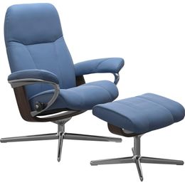Relaxsessel stressless, B:78cm H:97cm T:70cm, blau, Wohnzimmer, Sessel, "Consul", mit Cross Base, Gr&ouml;&szlig;e S, M & L, Holzakzent Wenge