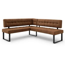 Eckbank Home Affaire, B:207cm H:61cm T:167cm, braun, Massivholz, Metall, Polyester, Esszimmer, Sitzb&auml;nke, "Mia K&uuml;chenbank, Polsterbank,
