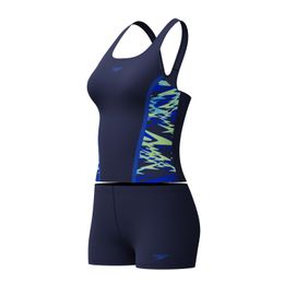 Speedo Damen Tankini "HYPERBOOM SPLICE TANKINI SET BLK/GRN", blau, Gr. 46, Obermaterial: 100% Polyester, Bikini-Sets, mit Vier-Wege-Stretch,