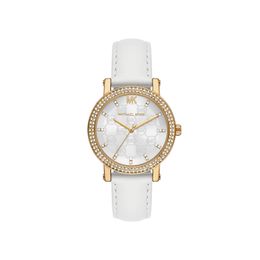 Michael Kors Damen Quarzuhr "COREY", wei&szlig;, Armbanduhren, Armbanduhr, Damenuhr, Lederarmband, analog, Glassteine