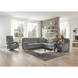 Ecksofa DIE PLANBAR, B:303cm H:92cm T:245cmsilber, 100% Polyester, Wohnzimmer, Sofas, "PP-HS10002", wahlweise mit Kopfteilverstellung, Schlaffunktion