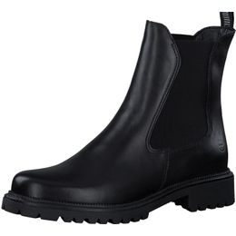 Tamaris Damen Chelseaboots, Gr. 41, schwarz, Leder, schimmernd, unifarben, Basic, Schuhe, Blockabsatz, Schlupfboots mit beidseitigen Stretcheins&auml;tzen
