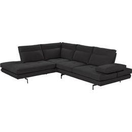 Ecksofa Calia italia, B:288cm H:90cm T:232cm, grau, Leder BULL (100% Leder), Wohnzimmer, Sofas, "Toby Wing, B/T: 288/232 cm, Designsofa mit