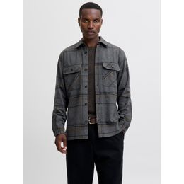 Jack & Jones JACK & JONES Herren Langarmhemd "JPRRAYLE MELANGE CHECK L/S OVERSHIRT SN", grau, Gr. S, kariert, Web, Obermaterial: 100% Baumwolle, Hemden