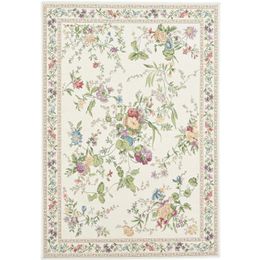Teppich Theko, B:80cm H:4mm L:150cm, beige, Baumwolle, Kunstfaser, Wohnzimmer, Teppiche, "Flomi Sagrini", Flachgewebe, Pastell-Farben, Blumen Design,