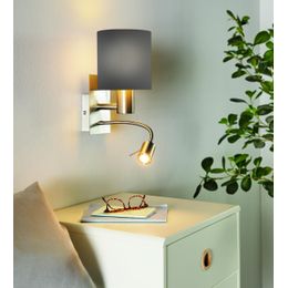 Eglo Wandleuchte "PASTERI Wandlampe - Stahl - E27;LED - 1X40W;1X3,8W - IP20", 2, H: 38cm, 1 Stk., grau, Wohnzimmer, Leuchten, Wandstrahler, Wandspot,