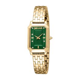 Damen Quarzuhr "Core"goldfarben, dunkelgr&uuml;n, JUST cavalli time, Armbanduhren, Armbanduhr, Damenuhr, Edelstahlarmband, analog, Kristallsteine