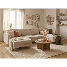 Wohnlandschaft Home Affaire "Booster, whlw. mit Schlaffunktion & Bettkasten, Fu&szlig; Buche lackiert", beige (cream), B:305cm H:83cm T:161cm, 92% Polyester, 8% Polyamid, Sofas, Wohnlandschaft, Sofa in U-Form, Breite 305 cm, in Cord oder Struktur