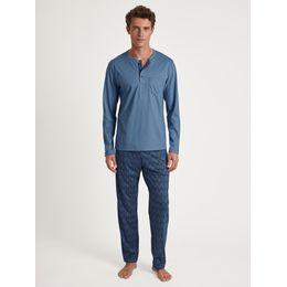 Calida Herren Schlafanzug "Relax Imprint 1", Gr. XL, blau, Single Jersey, Obermaterial: 100% Baumwolle, gemustert, unifarben, Homewear-Sets, mit