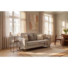 2-Sitzer Home Affaire "Pinto Skandi, 166 cm, Chenille, Struktur", creme, B:168cm H:89cm T:97cm, 100% Polyester, Sofas, mit Keder, Massivholzf&uuml;&szlig;e Eiche ger&auml;uchert, Wellenunterfederung