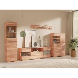 Wohnwand OTTO HOME "VETRO: besteht aus 2 Vitrinen, 1 Sideboard & 1 Wandregal, Wohnzimmer.", braun (kernbuchefarben), Kastenm&ouml;bel-Sets, Wohnwand, Breite:320cm, T&uuml;ren mit Glaseins&auml;tzen, Kabeldurchf&uuml;hrung in Sideboard