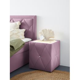 Nachttisch Home Affaire, B:50cm H:53cm T:50cm, rosa, Schlafzimmer, Tische, "Alfie", mit Beleuchtung und Bezug aus Samtverlours
