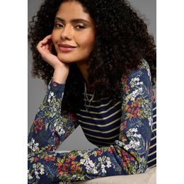 Kangaroos Damen Langarmshirt, blau, Gr. 48, bedruckt, gebl&uuml;mt, gemustert, geringelt, gestreift, mehrfarbig, Rippware, Obermaterial: 100% Baumwolle,