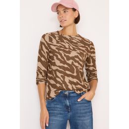 Cecil Damen Sweatermocha caramel melange, Gr. L, Sweatware, Obermaterial: 67% Viskose, 28% Polyester, 5% Elasthan, Sweatshirts, mit Animal-Print und