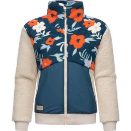 Ragwear Damen Fleecejacke "Madaras Flower", blau, Gr. 5XL, Material: 100% Polyester, Jacken, Flauschige Damen &Uuml;bergangsjacke aus Teddyfleece