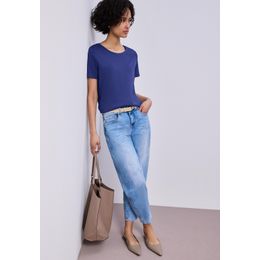 Street One Damen T-Shirtamparo blau, Gr. 46, unifarben, Web, 100% Baumwolle, Shirts, aus reiner Baumwolle