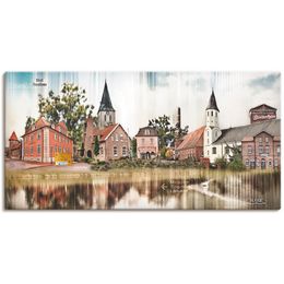 Leinwandbild Artland, B:60cm H:30cm, braun, Leinwand, Wohnzimmer, Bilder, "Hasel&uuml;nne Stadtansicht Collage Emsland", auf Holzrahmen gespannt