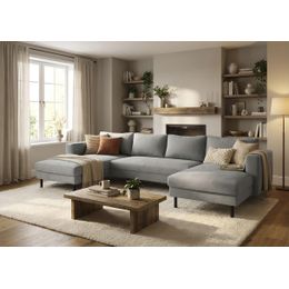 Wohnlandschaft Trendmanufaktur, B:305cm H:81cm T:161cmschlamm, Sofas, "Amazing II, wahlw. mit Schlaffunktion & Bettkasten, Fu&szlig; schwarz", Sofa in