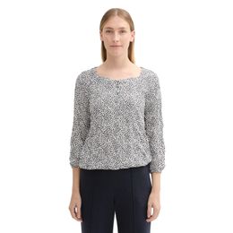 Tom Tailor Damen Langarmshirt, blau, Gr. XS, gemustert, Jersey, Obermaterial: 65% Polyester, 35% Viskose, Shirts, mit All-Over Print