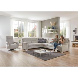 Ecksofa DIE PLANBAR, B:303cm H:92cm T:245cmecru, 100% Polyester, Wohnzimmer, Sofas, "PP-HS10002", wahlweise mit Kopfteilverstellung, Bettfunktion und