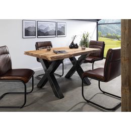 Baumtisch Sheesham 160x90x77 natur sandgestrahlt / X-Beine anthrazit gl&auml;nzend FREEFORM 5