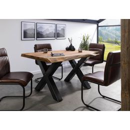 Baumtisch Sheesham 140x90x77 natur gebeizt / X-Beine anthrazit gl&auml;nzend FREEFORM 5