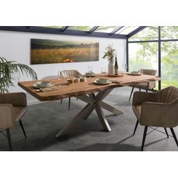 Baumtisch Sheesham 180x90x77 natur gebeizt / Kreuzgestell silber matt FREEFORM 5