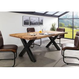 Baumtisch Sheesham 180x90x77 natur sandgestrahlt / X-Beine anthrazit gl&auml;nzend FREEFORM 5