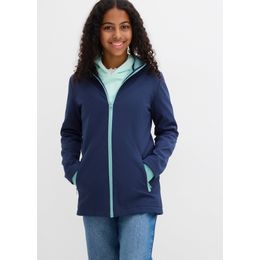 bonprix Softshelljacke mit Kapuze wasserabweisend, blau, Gr.128/134, Schicke Softshelljacke f&uuml;r M&auml;dchen mit kuscheligem Fleecefutter, wasserabweisend und winddicht