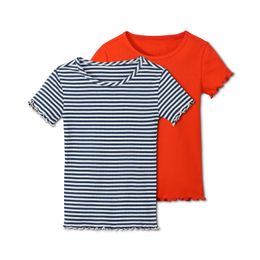 Tchibo - 2 Rippshirts - M&auml;dchen - Gr. 134/140 - orange/gestreift