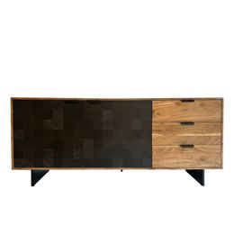 Pharao24.de Sideboard Massivholzkommode mit Wangengestell aus Metall und drei Schubladen