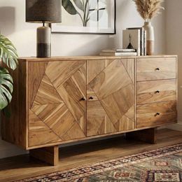 Pharao24.de Sideboard Wohnzimmerkommode aus Akazie Massivholz mit Wangengestell