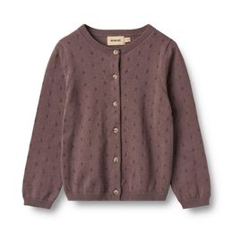 Strickjacke Wheat "Knit Cardigan Maia", M&auml;dchen, Gr. 104, lila (plum), Strick, Obermaterial: 100% Baumwolle, unifarben, A-Linie normal, Rundhals, Strickjacken Strickjacke, Baumwolle