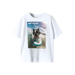 Kurzarmshirt name it "NKMVOTO SS NREG TOP", Jungen, Gr. 158/164, hellwei&szlig; print:surf dog, Jersey, Obermaterial: 100% Baumwolle, bedruckt, normal normal, Rundhals, Shirts Kurzarmshirt, Baumwolle, regular fit