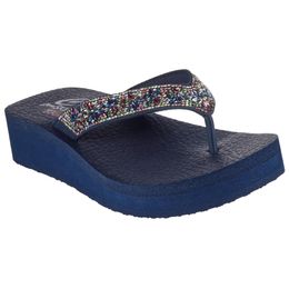 Zehentrenner Skechers "VINYASA-WILD DAISIES", Damen, Gr. 35, blau (navy, rosa), Synthetik, Glitzer, Schuhe Zehentrenner, mit Yoga Foam