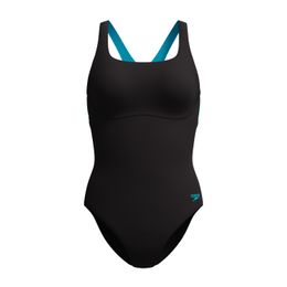 Badeanzug Speedo "Solid Flex Band" Gr. 36, blk, ltblu, Badeanz&uuml;ge, Damen, 36, N-Gr, Obermaterial: 100% Polyester, Badeanzug, sportlicher Stil, mit Endurance Pro Material, mit Vier-Wege-Stretch
