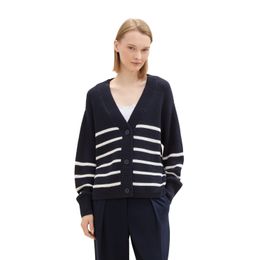 Cardigan Tom Tailor Denim, Damen, Gr. XS (34), blau (placed navy wei&szlig; stripe), Strick, Obermaterial: 50% Baumwolle, 50% Polyacryl, gestreift, unifarben, regular fit taillenbedeckt, V-Ausschnitt, B&uuml;ndchen, Strickjacken Cardigan, mit Strickstruktur und Knopfleiste