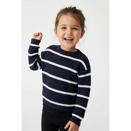 Strickpullover KIDS Only "KMGFRANCA LIFE SHORT LS STRIPE KNT NOOS", Jungen, Gr. 104, night sky stripes:small stripes cloud dancer, Strick, Obermaterial: 50% Viskose, 27% Nylon, 23% Polyester, geringelt, gestreift, loose fit normal, Rundhals, Pullover Strickpullover, Viskosemischung, loose fit