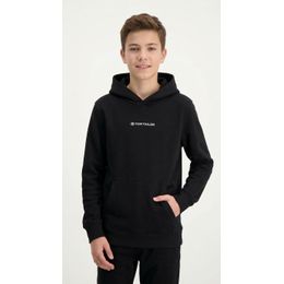 Hoodie Tom Tailor, Jungen, Gr. 128, schwarz (heavy schwarz), Sweatware, Obermaterial: 100% Baumwolle, regular fit normal, Rundhals, B&uuml;ndchen, Sweatshirts Hoodie, mit Logo-Print