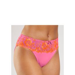 Bikinislip Lascana "Wanda", Damen, Gr. 32/34, pink (pink, orange), Microtouch, Obermaterial: 80% Polyamid, 12% Polyester, 8% Elasthan, figurbetont, Unterhosen Bikinislip, mit Stickerei Spitze in floraler Optik, Topseller