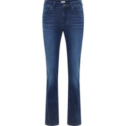 Straight-Jeans Mustang "Damen Style Shelby Straight", Damen, Gr. 28, L&auml;nge 32, blau (682 mittelblau), Denim/Jeans, 78% Baumwolle, 10% Lyocell, 9% Elastomultiester, 3% Elasthan, unifarben, straight fit, Jeans Straight-Jeans
