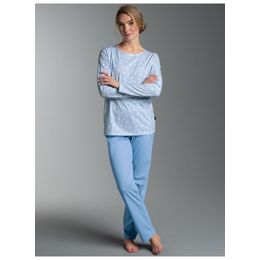 Schlafanzug TRIGEMA "TRIGEMA Pyjama Anzug mit "Punkt" Muster", Damen, Gr. L, horizont, Single Jersey, 100% Baumwolle, Homewear-Sets Schlafanzug