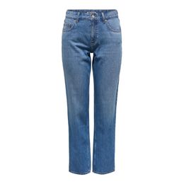 Gerade Jeans Only "ONLLUMI MW MOM STRAIGHT DNM PIM920 NOOS", Damen, Gr. XS (34), L&auml;nge 32, blau (medium blau denim), Denim/Jeans, Obermaterial: 100% Baumwolle, unifarben, Jeans Gerade Jeans