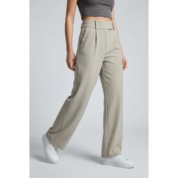 Anzughose Only "ONLCARMEN LIFE HW STR PANT PNT ZLO", Damen, Gr. 38, N-Gr, pumice stone, Milano Rib, Obermaterial: 95% Polyester, 5% Elasthan, unifarben, lang, Hosen Anzughose, mit G&uuml;rtelschlaufen