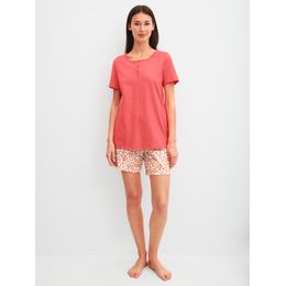 Shorty Calida "Flower Nights", Damen, Gr. M (44/46), rose of sharon, Single Jersey, Obermaterial: 100% Baumwolle, bequem kurz, Rundhals, Homewear-Sets Shorty, mit Rundhalsausschnitt, Kurzarm und gebl&uuml;mten Shorts