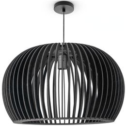 Paco Home Pendelleuchte "PULU", schwarz, &Oslash; 45cm H: 27,5cm, Leuchten, Esstisch Pendelleuchte Holz Korblampen Skandi Rustikal E27 Vintage, Pendelleuchte