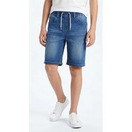 Jeansshorts name it "NKMRYAN JOGGER DNM L SHOR", Jungen, Gr. 152, N-Gr, blau (dunkelblau denim), Denim/Jeans, Obermaterial: 70% Baumwolle, 27% Polyester, 3% Elasthan, Abriebeffekte, kurz, Jeans Jeansshorts, Baumwollmischung, elastisches B&uuml;ndchen, verstellbar, Topseller